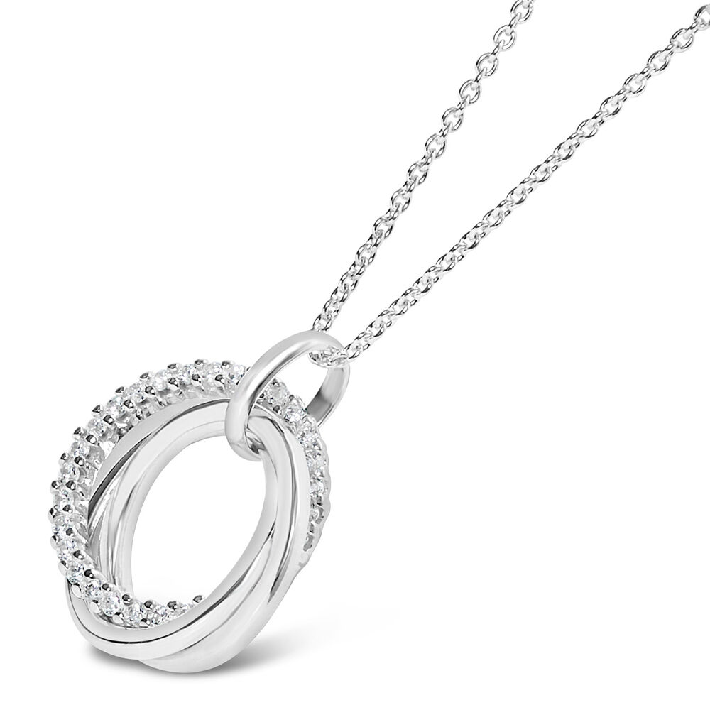 Silver Cubic Zirconia Triple Circle Pendant (Chain Included)