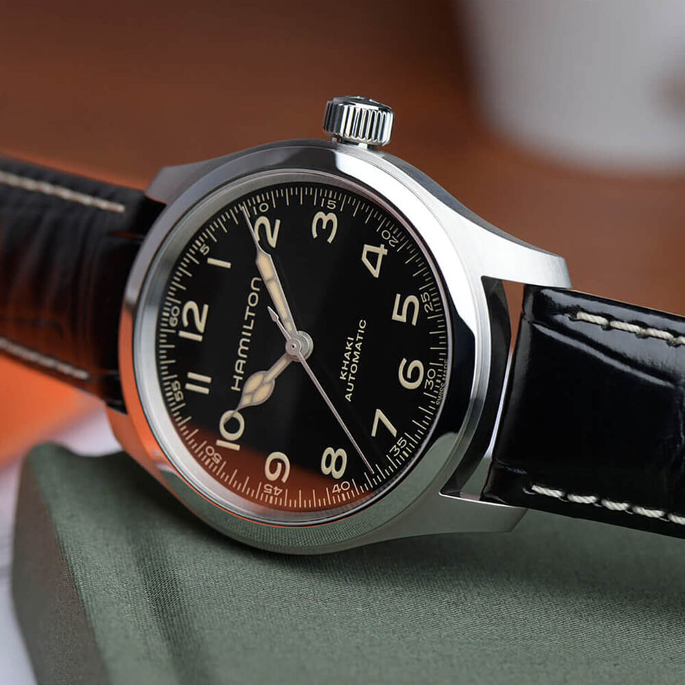 Hamilton Khaki Field "Murph" 38mm Black Dial Black Leather Strap Watch