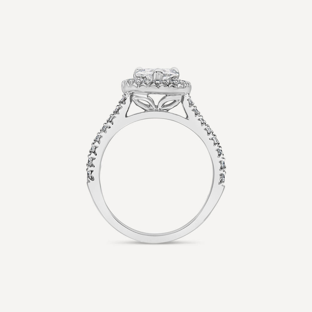 Born Platinum 2.13ct Pear Halo & Diamond Sides Ring