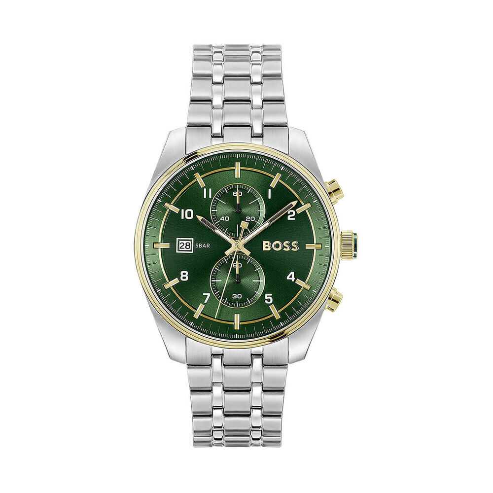 BOSS Skytraveller Chrono 44mm Green Dial Gold Bezel Watch