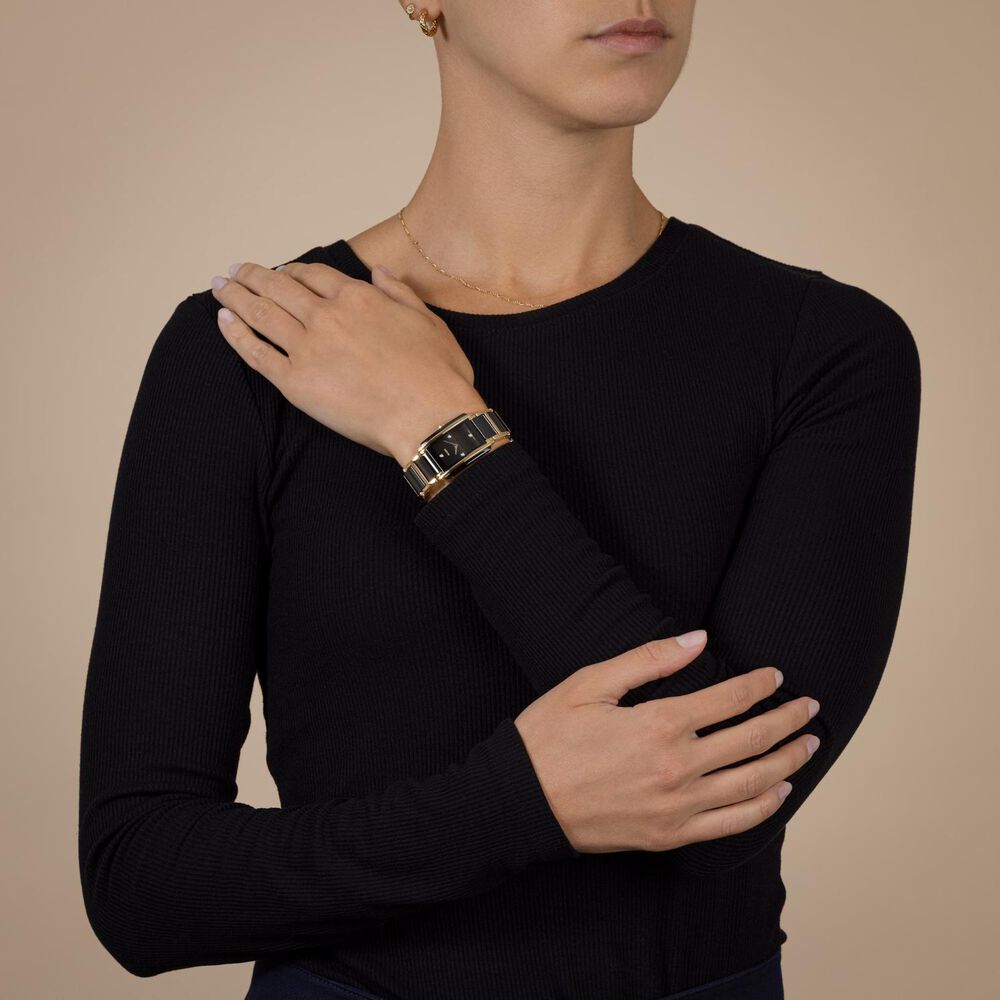 Rado Integral Rectangle Diamond Dot Black&Yellow Gold Watch
