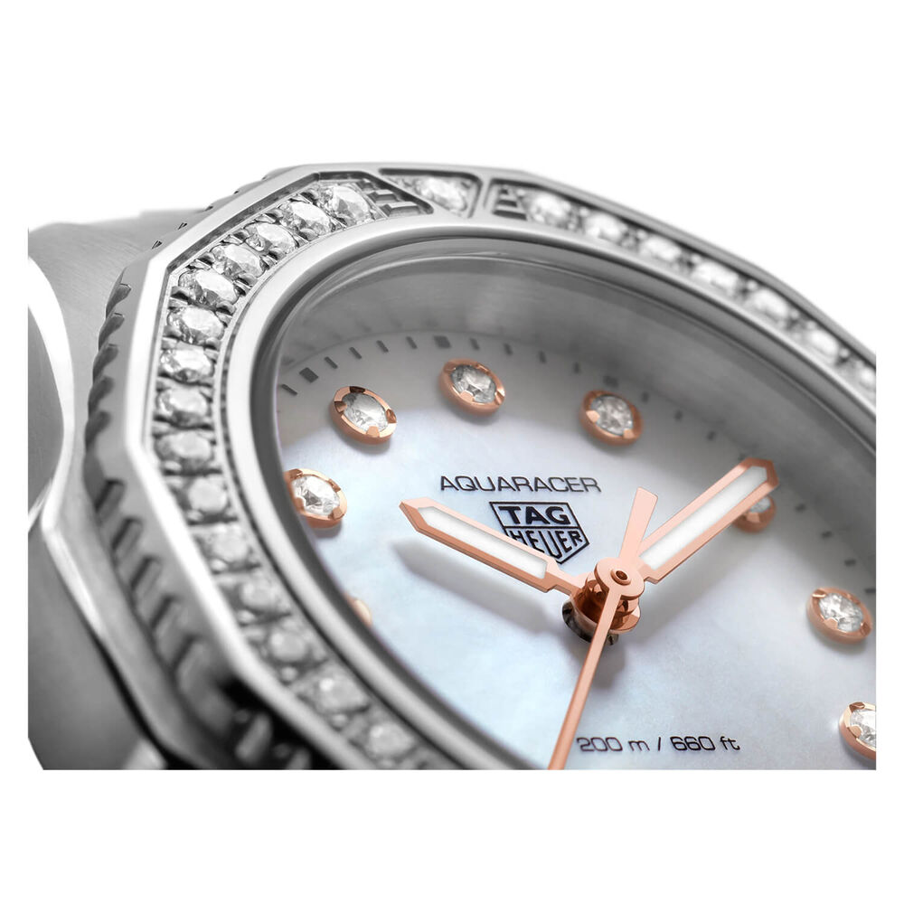 TAG Heuer Aquaracer 30mm White MOP Dial Diamond Bezel Watch