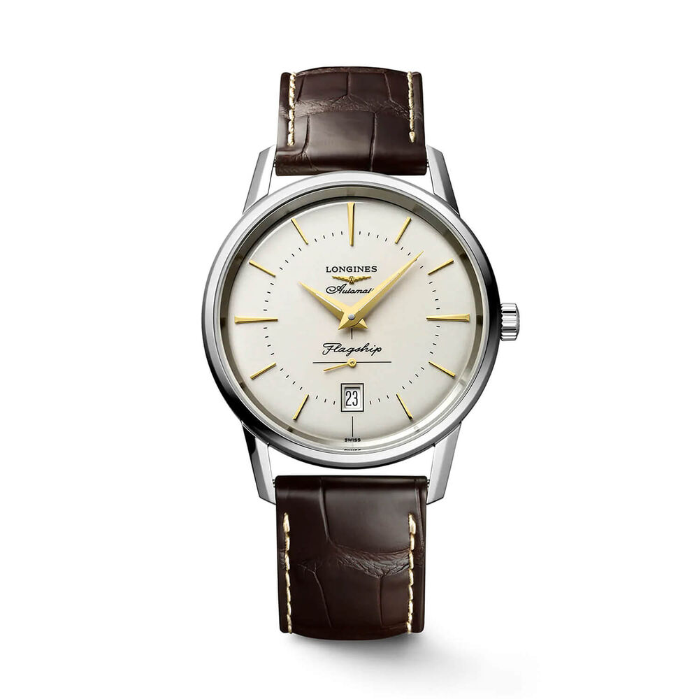 Longines Flagship Auto 38mm White Dial Brown Strap Watch