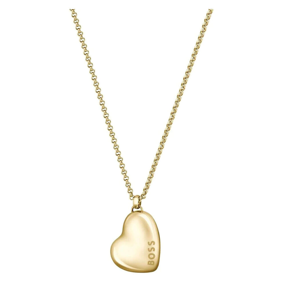 BOSS Gold Toned Steel Heart Shaped Branded Necklace