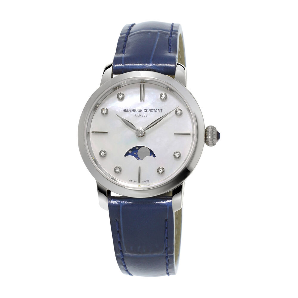 Frederique Constant Slimline Blue Leather Strap Watch