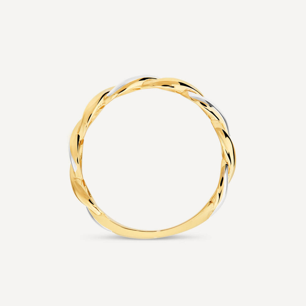 9ct Yellow & White Gold Plaited Plain Ring