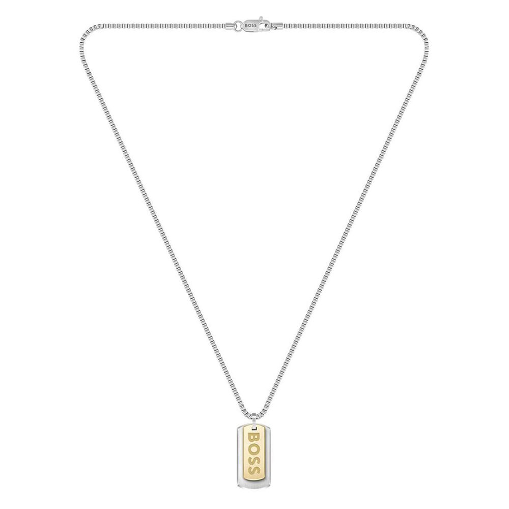 BOSS Branded Double Tag Pendant Box Chain Necklace